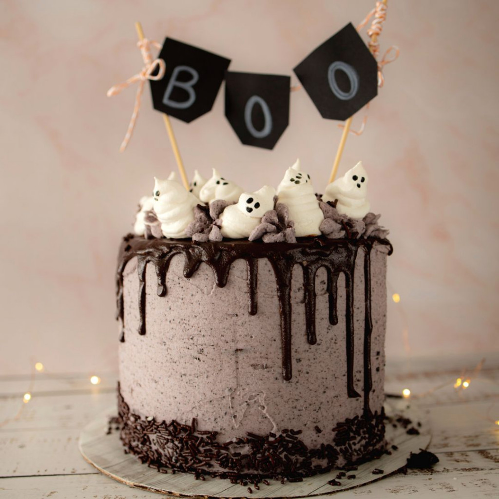 Spooky Ghost Chocolate Cookie Cake - Greek and Simple